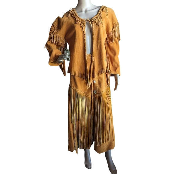Vintage | Skirts | Vintage Bespoke Custom Buckskin Suede Fringe Western ...